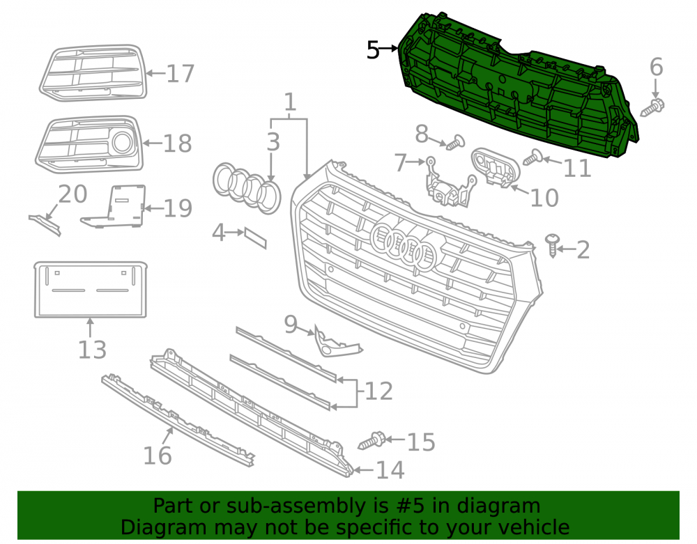 Каркас решетки радиатора grill Audi Q5 80A 18-20 80A853692 артикул ...