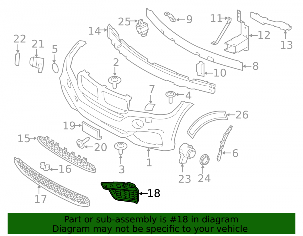 Решетка переднего бампера правая BMW X5 F15 14-18 M 51118056262 артикул ...