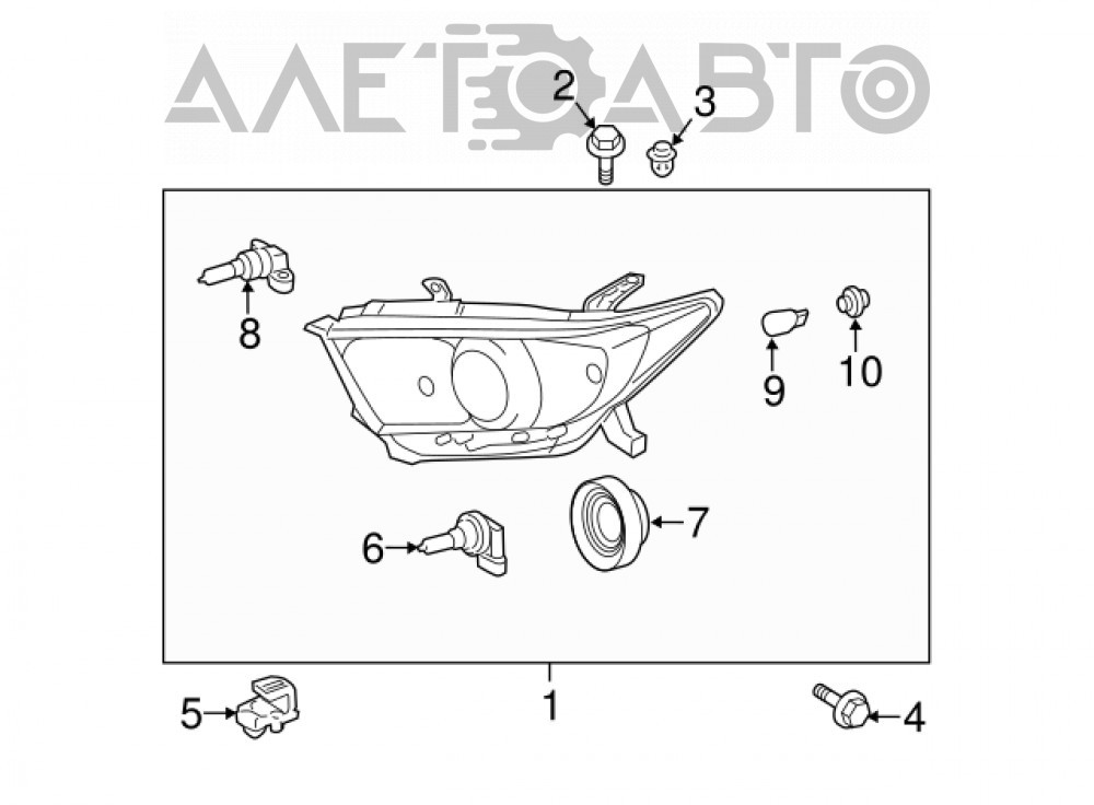Farul din față dreapta Toyota Highlander 11-13, gol, cu halogen 81110 ...